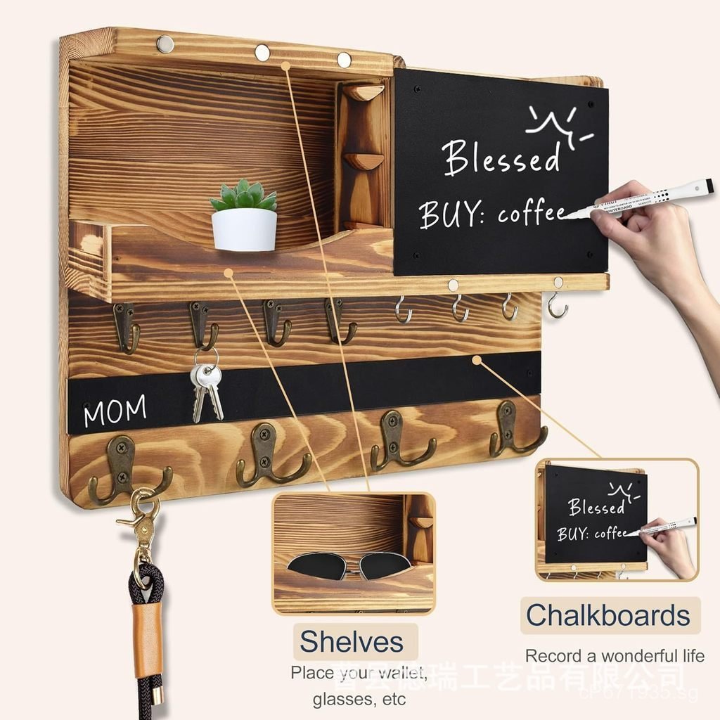 Office Wall Storage Rack with Blackboard Wooden Hook Mail Envelope ...
