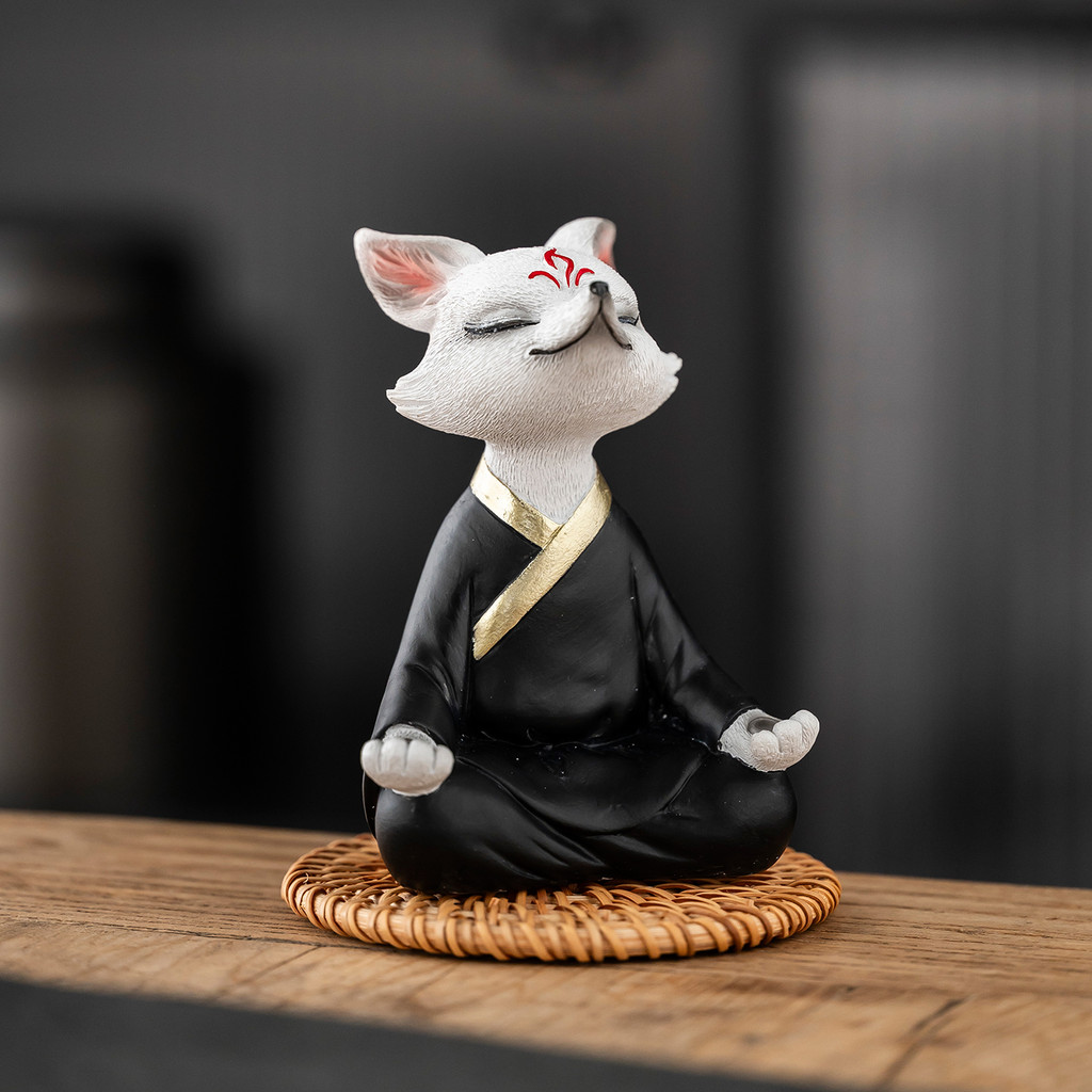 九尾狐 九尾狐狸 White Nine-Tailed Fox Meditation Zen Desktop Ornament Office ...