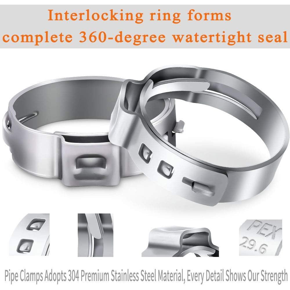 100PCS 3/4 Inch PEX Cinch Clamps Rings, 304 Stainless Steel PEX Fitting ...