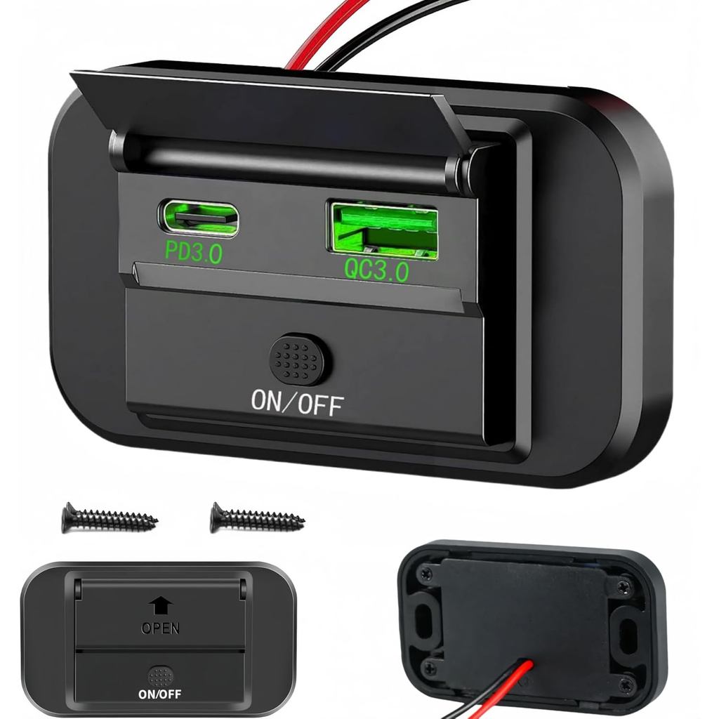 Car Dual USB Ports Socket 12V-24V, Wall Mount Panel PD Type-C QC3.0 USB ...