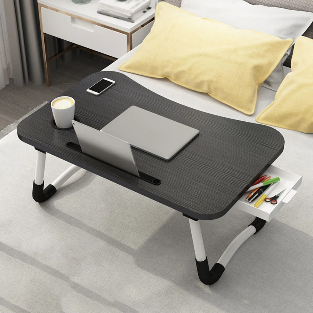Laptop Bed Table Foldable Lap Table With Cup Holder Drawer Tablet Stand ...