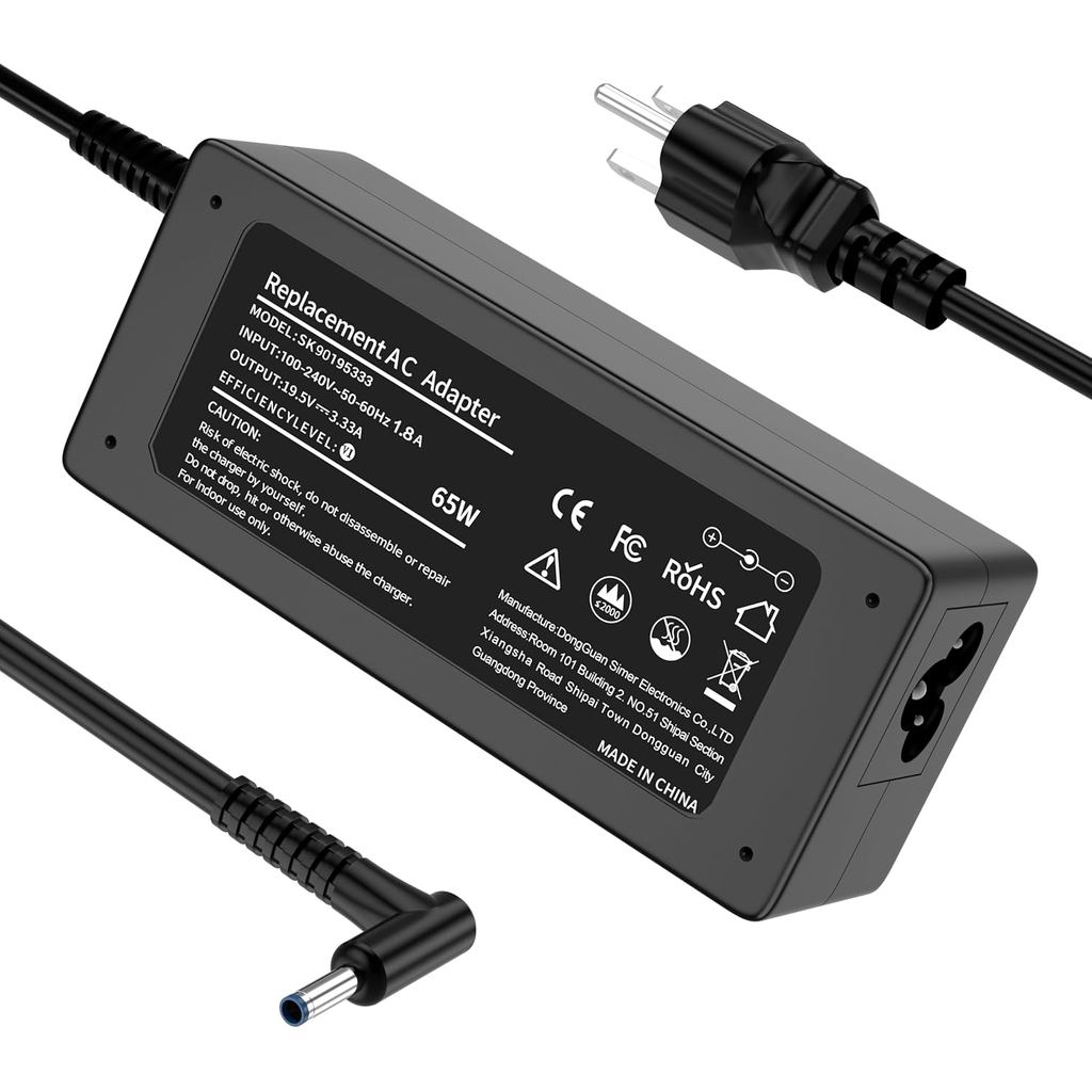 65W Replacement for HP Laptop Charger Probook, Envy, Pavilion, Stream, EliteBook, X360 Computer ...