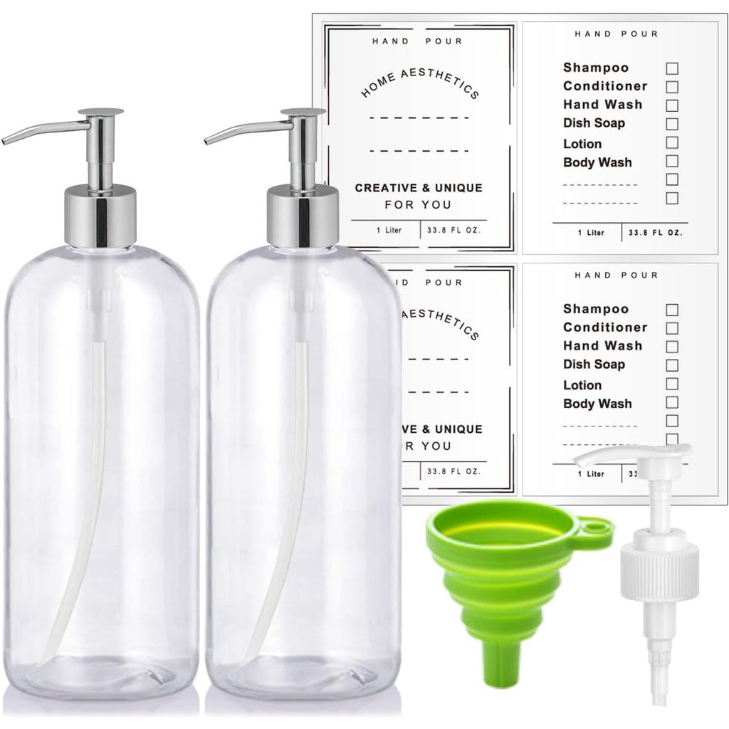 Refillable 32oz Dispenser Plastic Bottle 2pack with Steel Pumps, 1 ...