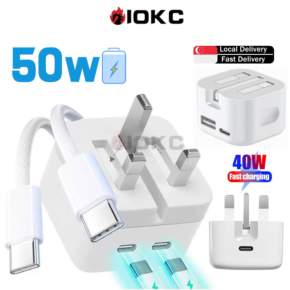 50W Dual USB C Quick Charger Type C Port Fast Charging Foldable Adapter ...