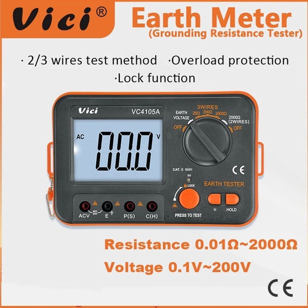 Vici Digital Electric Earth Meter LCD Grounding Voltage Resistance ...