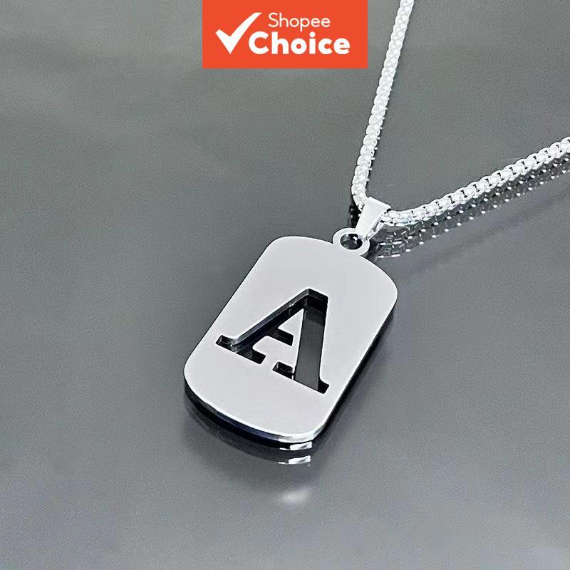 Silver Necklace Geometric Square Initial A Pendant Stainless Steel ...