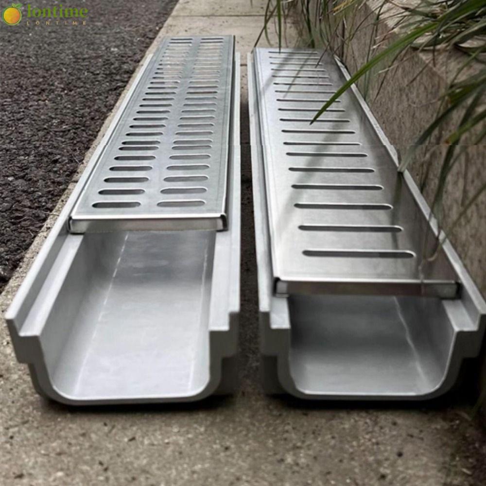 LONTIME Drainage Gutter, Single Row Grate Heavy Duty Finished Drainage ...