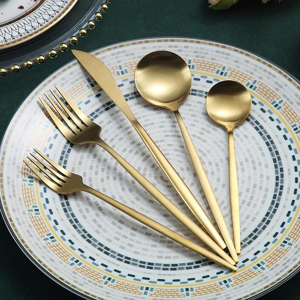 Matte Gold Silverware Set 20 Pieces, Stainless Steel Golden Flatware ...