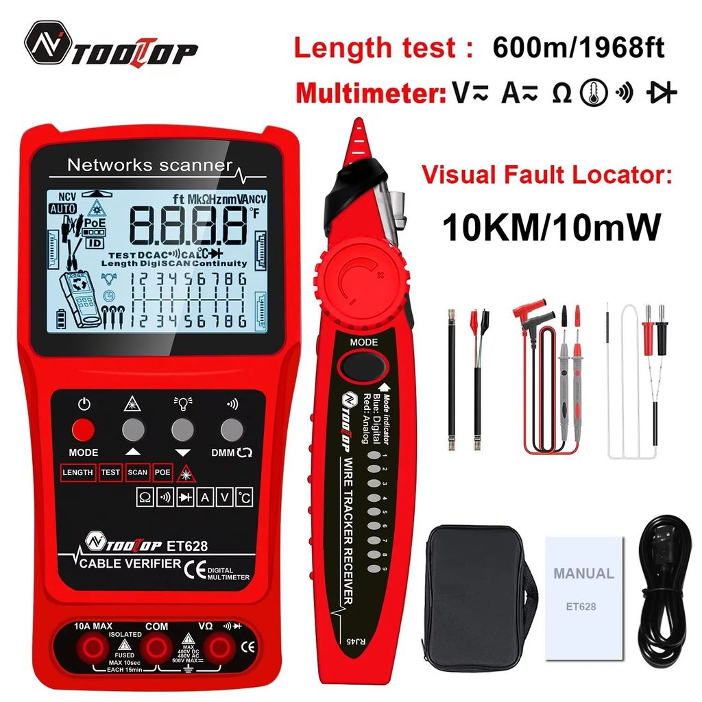 TOOLTOP 3 in 1 LAN Cable Tester Visual Fault Locator Multimeter 600M ...