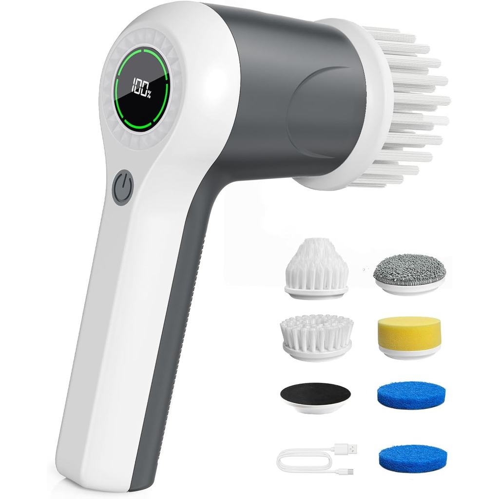 Electric Spin Scrubber, Cordless Shower Scrubber with Battery Level ...