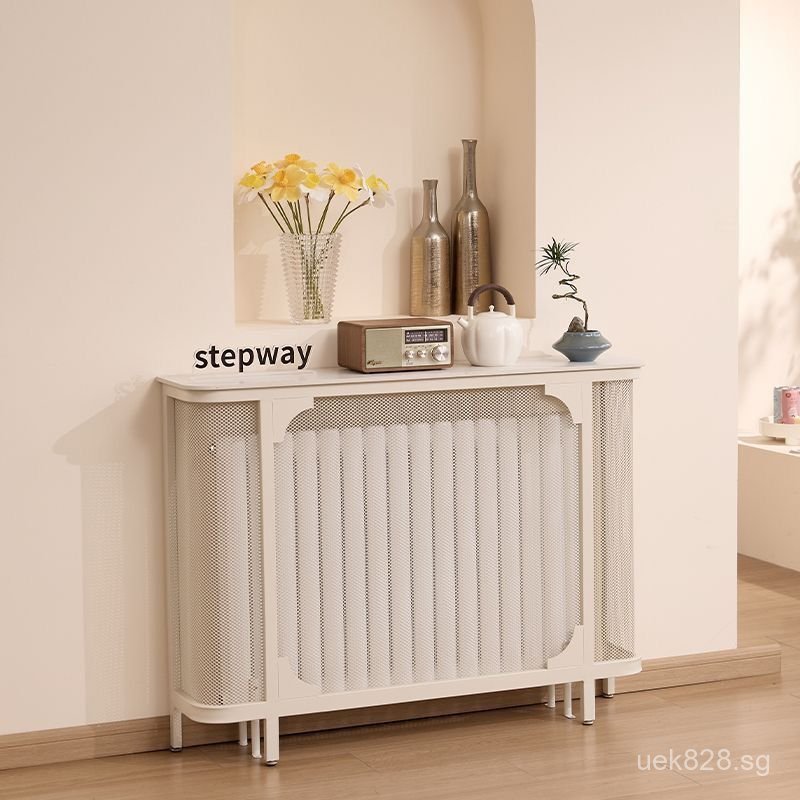 Cream Table Radiator Shelf Against Wall Entrance Door Rock Board Long ...