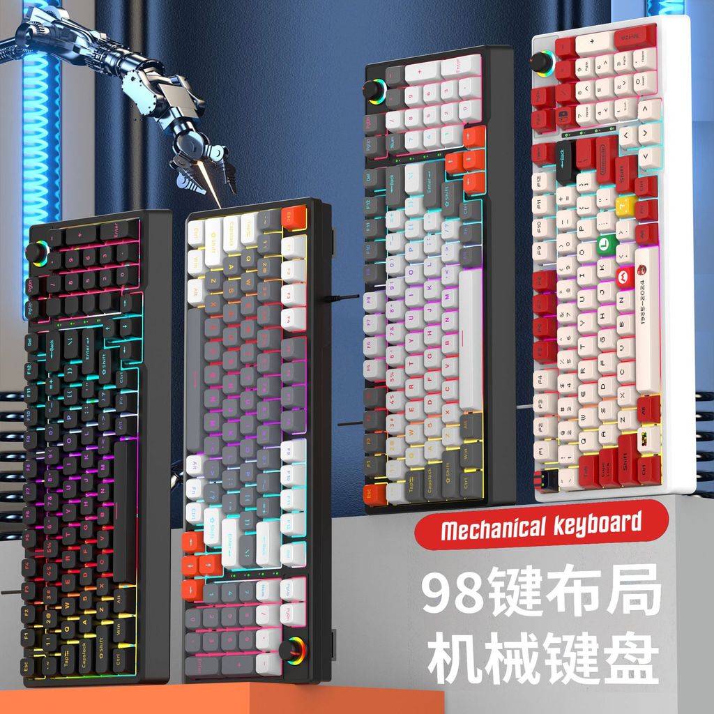 New Style Ready Stock Wired Mechanical Keyboard K98 RGB Light Green ...