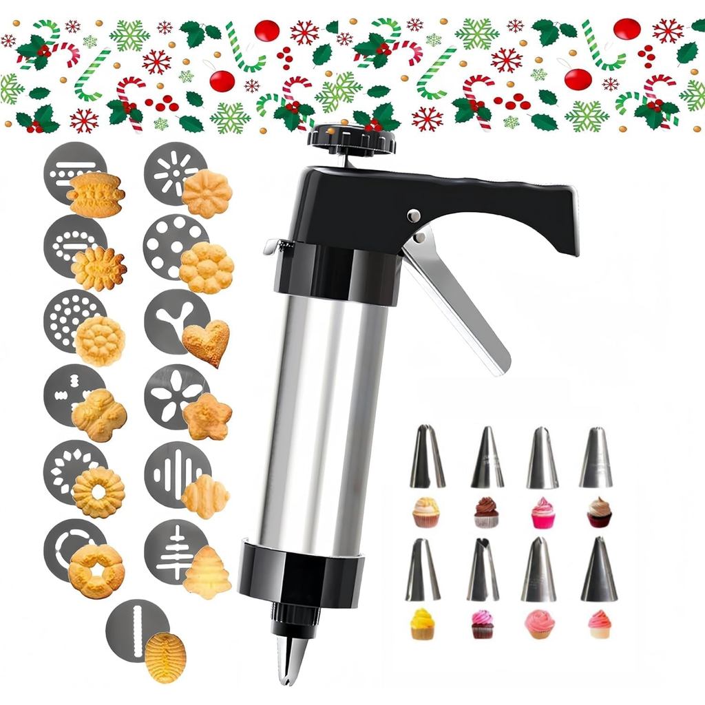[SG]Cookie Press Gun Kit for Baking with 13 Discs 8 Icing Nozzles for ...