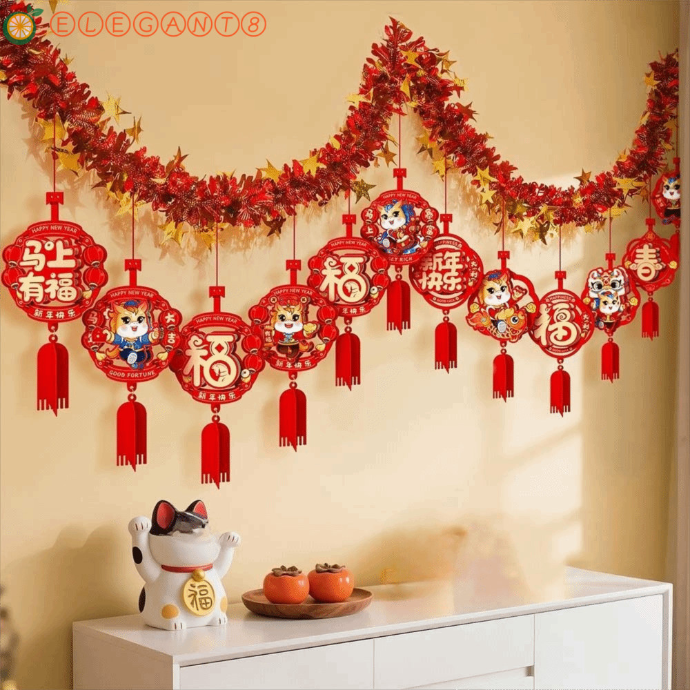AELEGANT Horse Year Hanging Decorations, 2M Traditional 2026 Fu ...