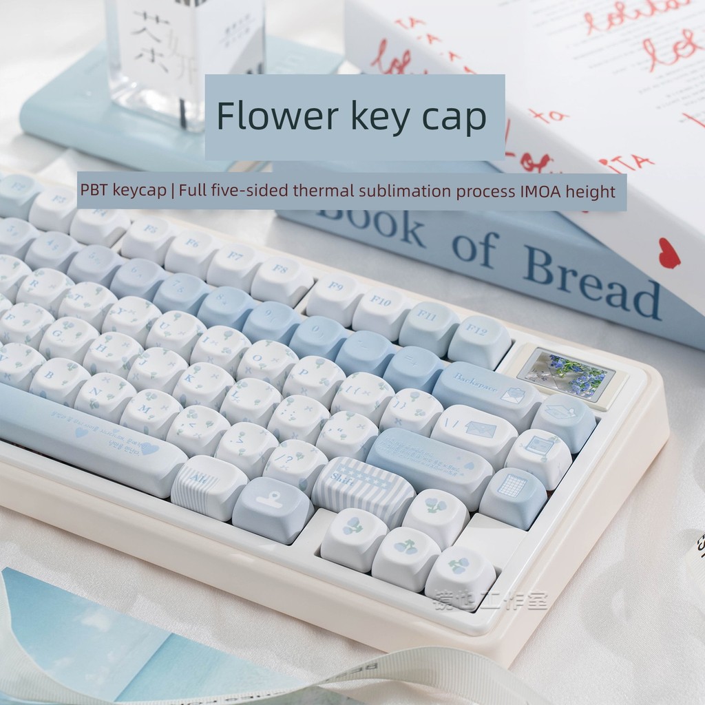 keyboard wireless keyboard Mirror also fog blue flower key cap MOA ...