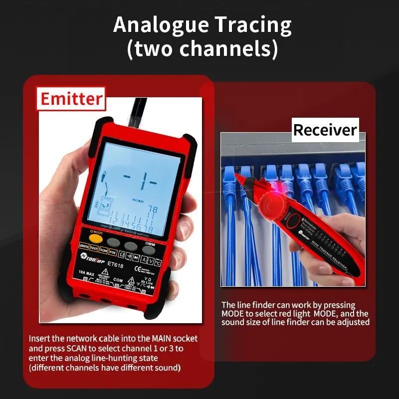 TOOLTOP Network Cable Tester Multimeter Lan Cable Tracking POE Test ...