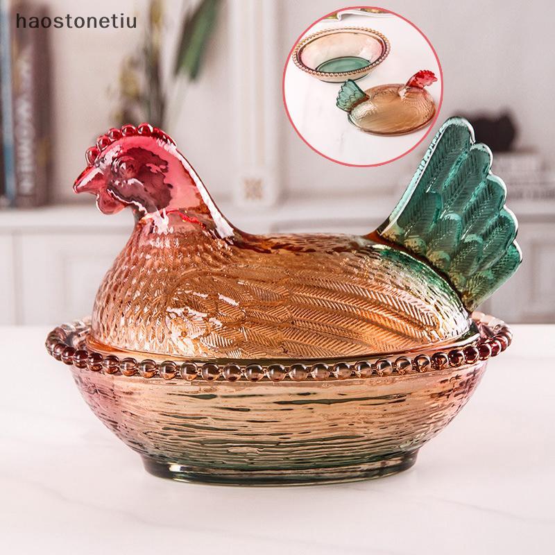 TIU Chicken-Shaped Crystal Glass Storage Jar With Lid Chicken Candy ...