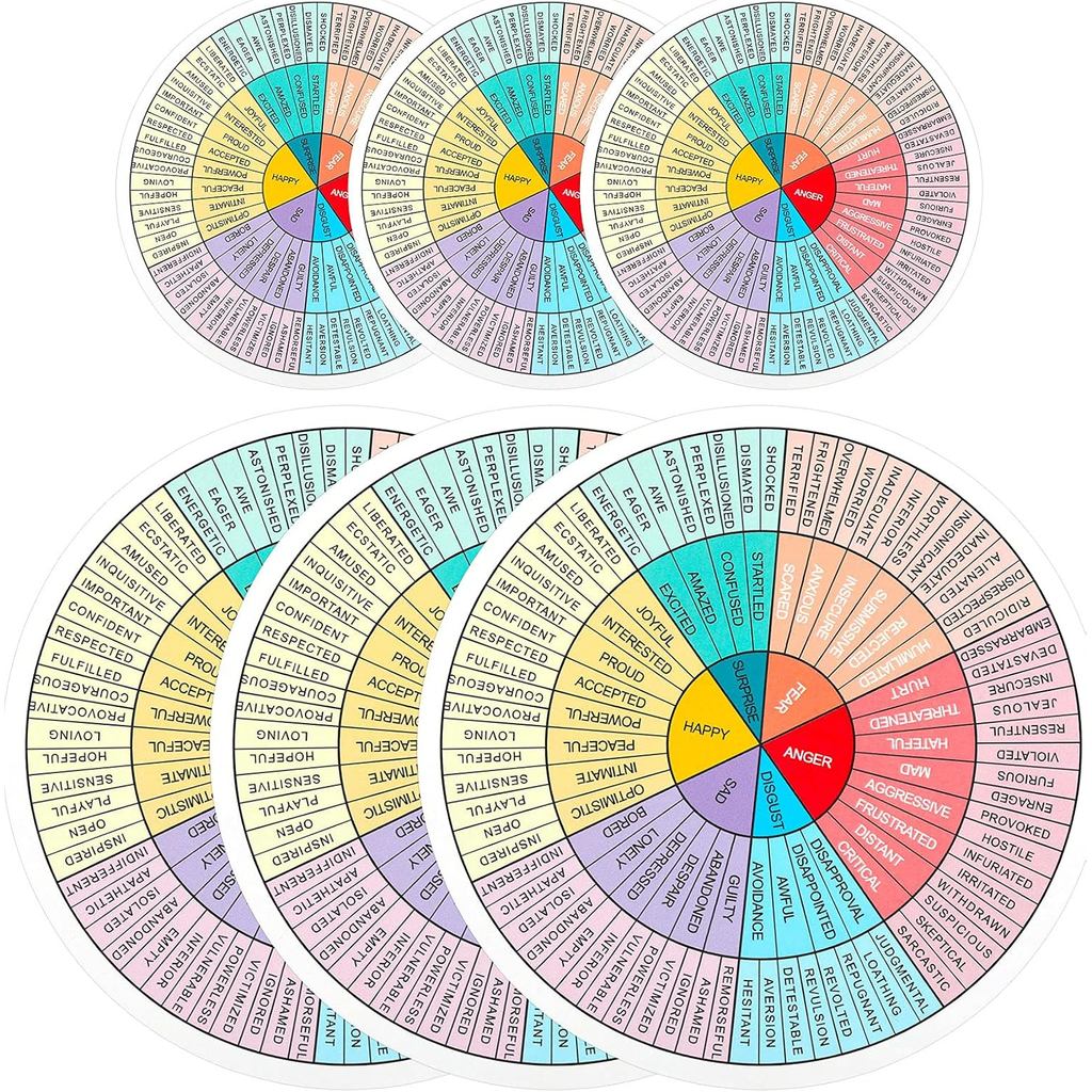 6 Pieces Feelings Wheel Chart Stickers 6 Inches 3.2 Inches Vinyl ...