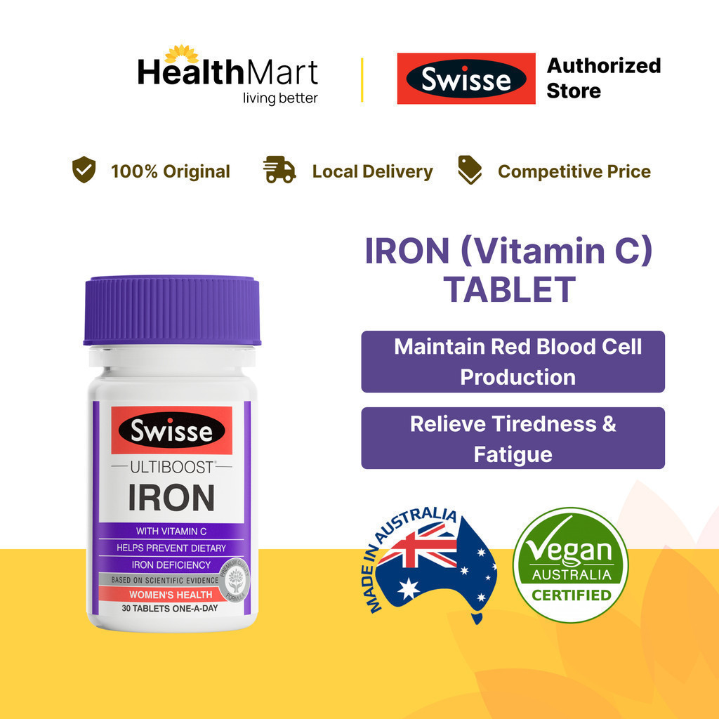 [SG] Swisse Ultiboost Iron with Vitamin C, 30 Tablets (Vegan-friendly ...
