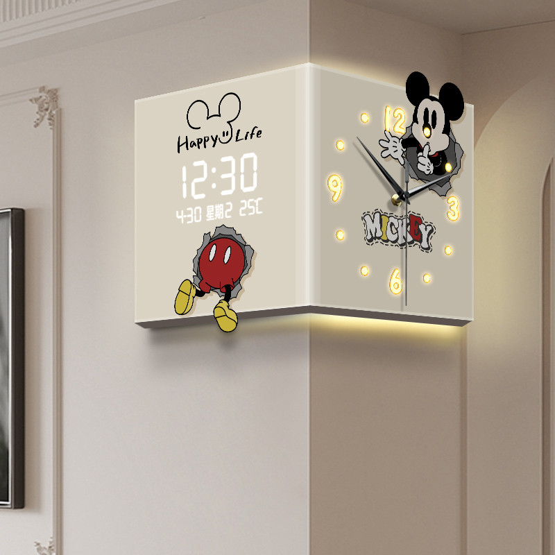 Wall Clock Living Room2025New Creative Wall Lamp Corner Clock Wall ...