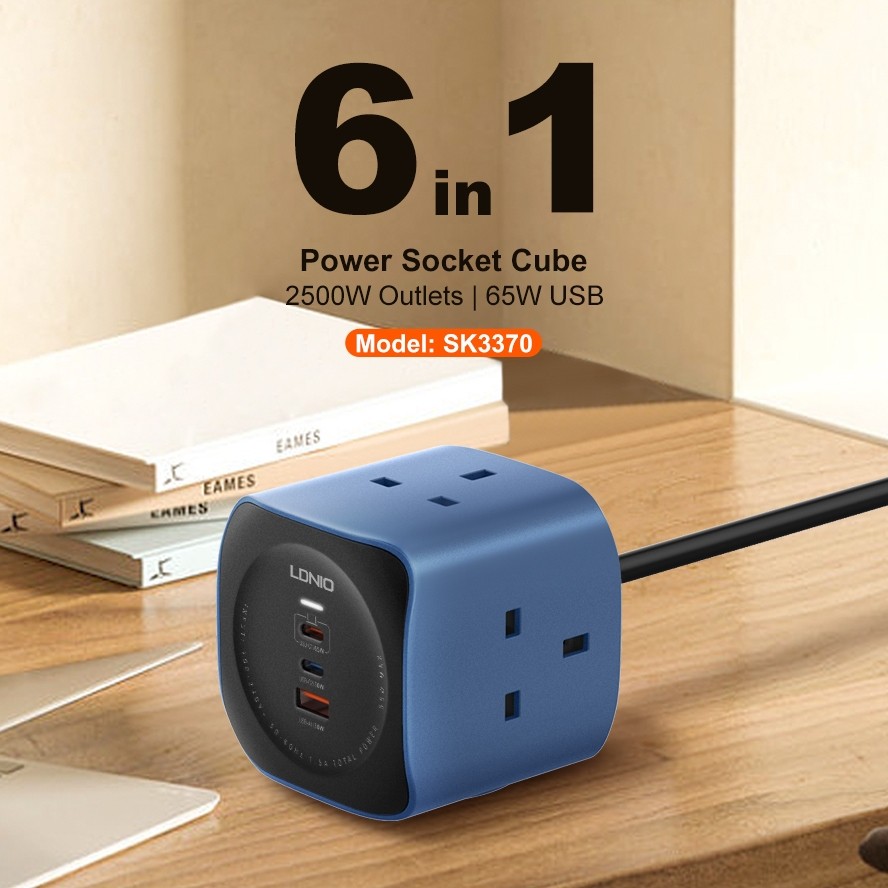 NeuroLink 65W Cube Power Socket extension cord Fast Charger Multi Plug ...
