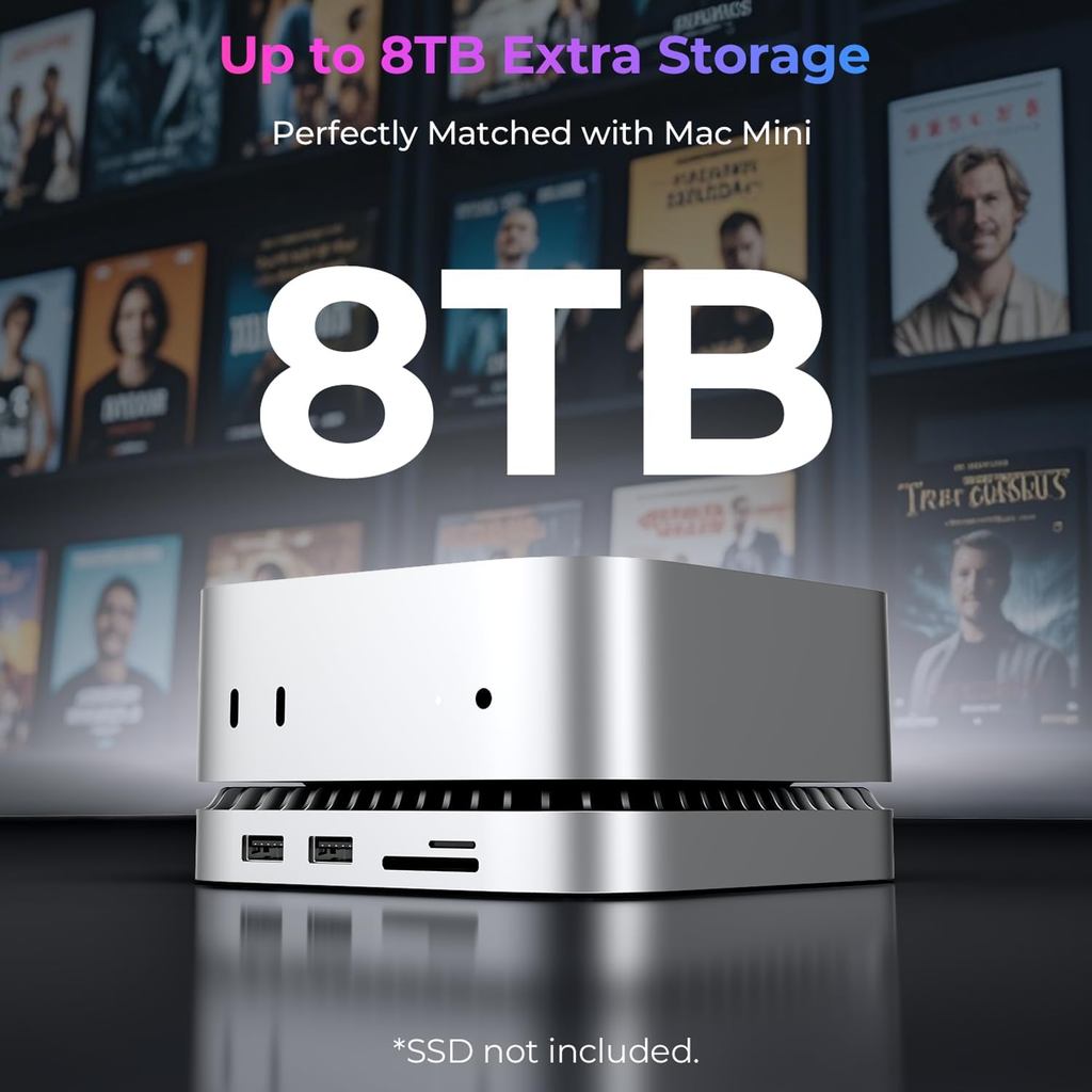 Raycue Mac mini M4 Dock & Stand with 8T NVMe SSD Enclosure, 2 USB A ...