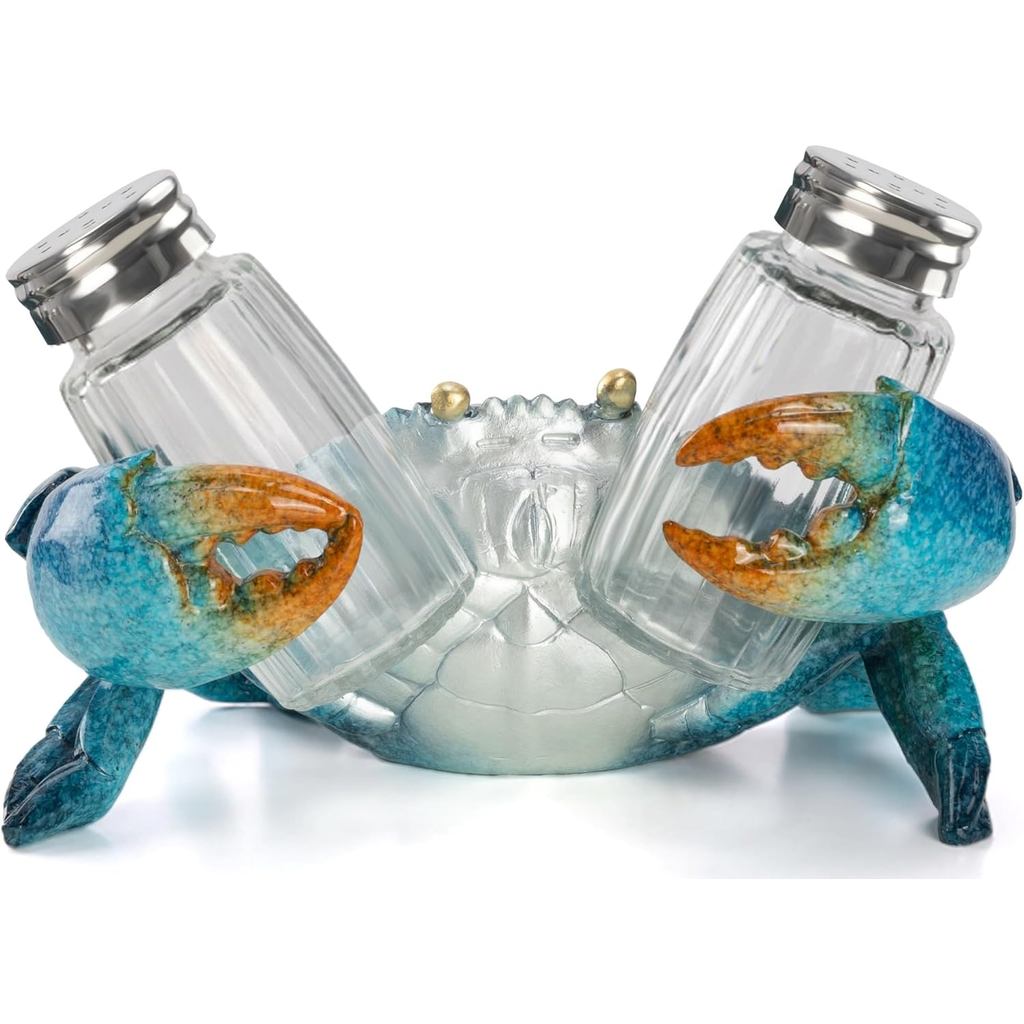 Decorative Blue Crab Salt and Pepper Shaker Holder, Coastal Kitchen ...
