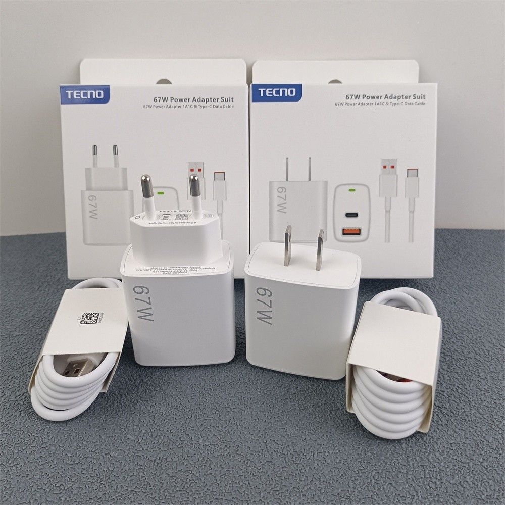 Original Tecno 67W EU US Charger Fast Charging 1A/1C Dual Port Wall ...