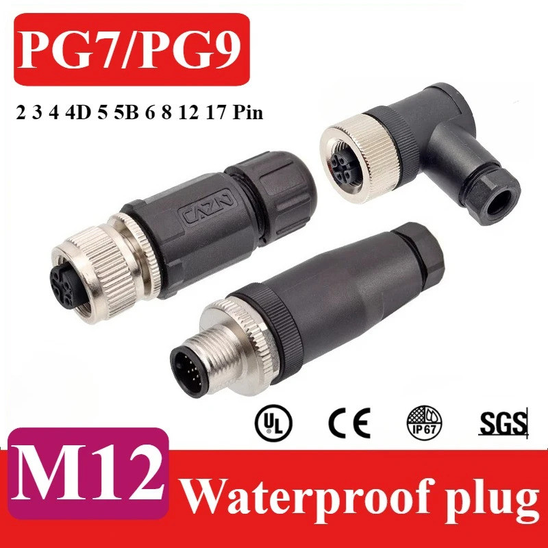 Waterproof A/D-type M12 2 3 4 5 6 8 12 17 Pin Connector PG7/PG9 ...