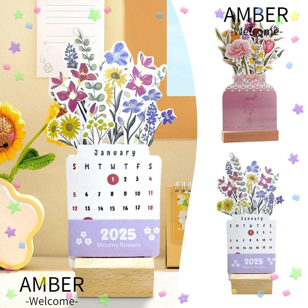 AMBER Desk Calendar, Year Office Desk Decor Bloomy Flowers Desk ...