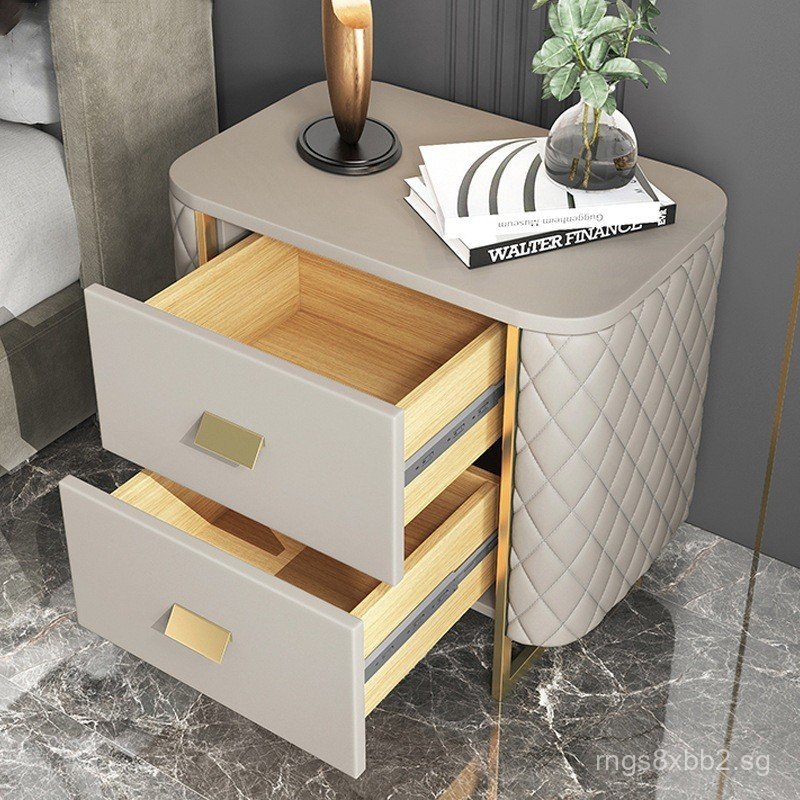 Nordic Bedroom Bedside Table Solid Wood Rock Board Simple Bedside ...