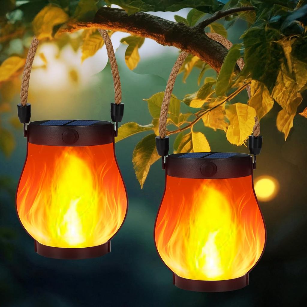 Solar Lanterns Outdoor Waterproof, 2 Pack Dancing Flame Solar Lantern ...