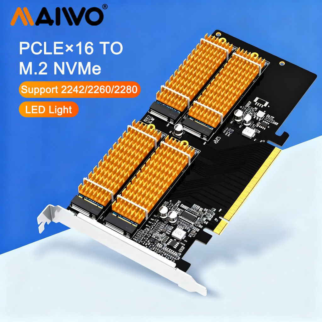 MAIWO Expansion Card PCIe 3.0 to M.2 NVMe Protocol SSD Four Disk Array ...