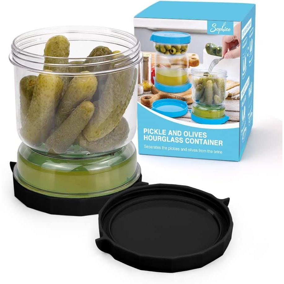 SOPHICO Pickle and Olives Jar Container with Strainer Flip, Leak-proof ...