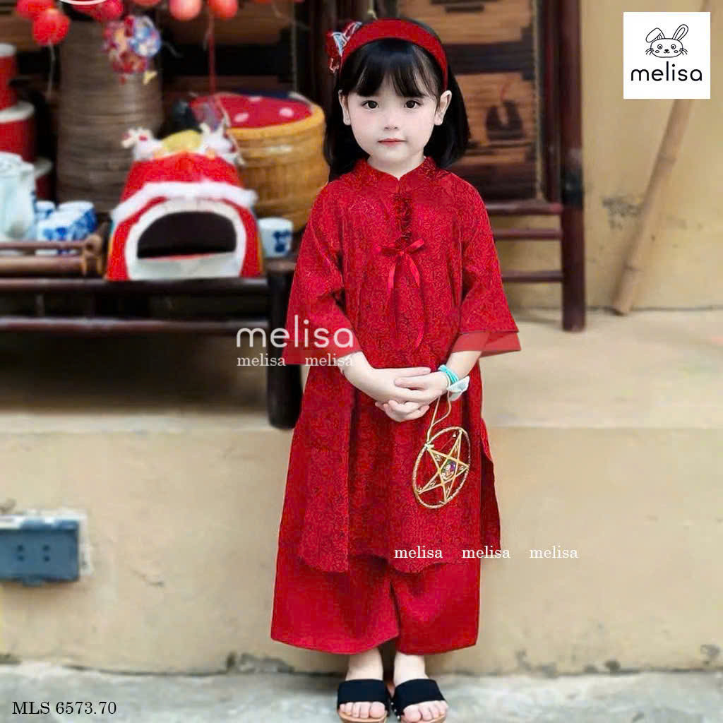 [FIRE] Melisa brand red ao dai for girls 10-43kg Traditional ao dai for ...