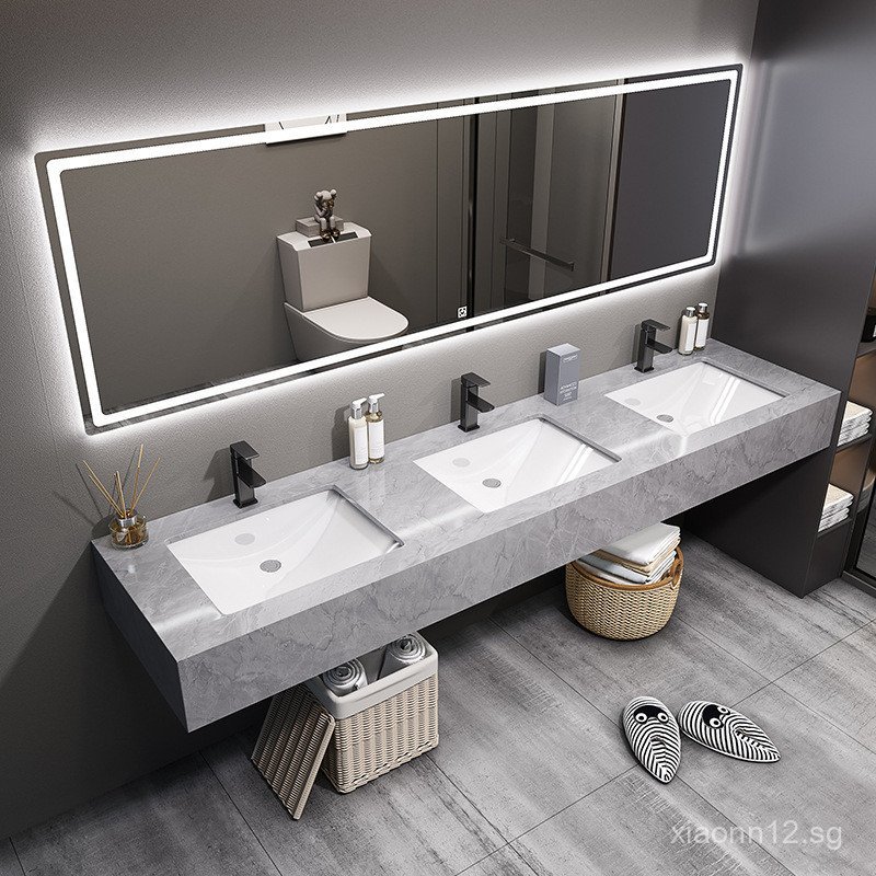 Public Restroom Rock Slab Bathroom Cabinet Wall-Mounted Marble Wash ...