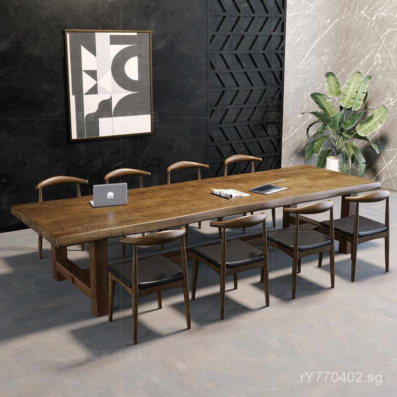 Solid Wood Meeting Table Natural Wood Large Board Industrial Style ...