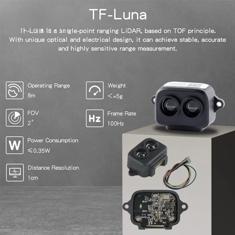 TF-Luna Lidar Ranging Sensor Module ToF Laser Range Finder Single-Point ...