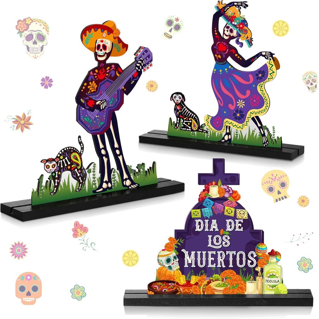 Yerliker 3 Pcs Day of The Dead Table Decorations Mexican Dia De Los ...
