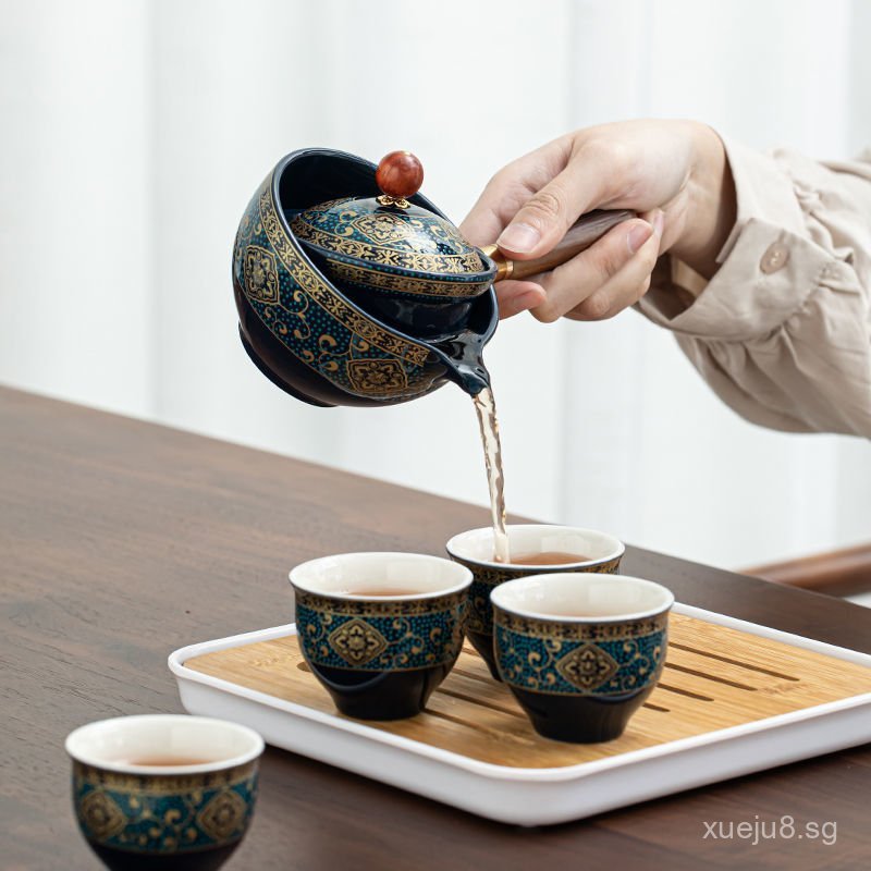 Portable Travel Tea Set Complete Ceramic Kung Fu Automatic Rotating One ...