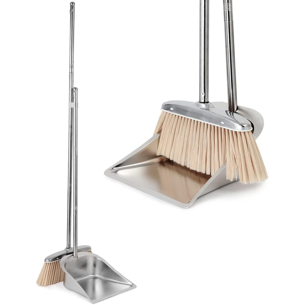 VOOWO Broom and Dustpan Set for Home, Stainless Steel Broom and Dustpan ...