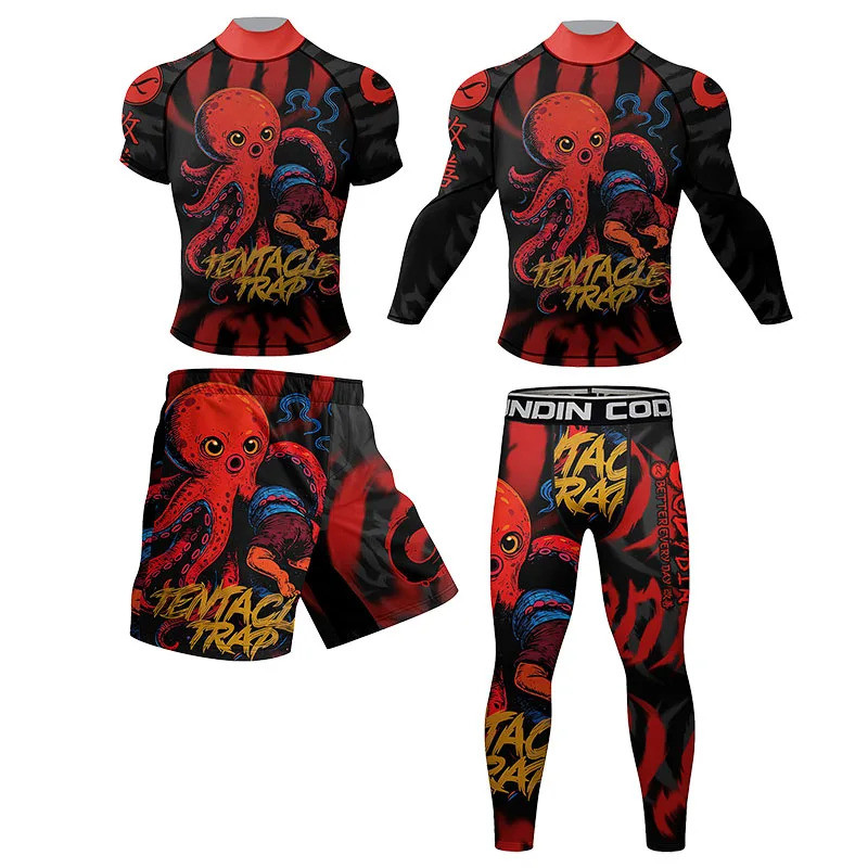Red Octopus Men Compression Workout Wear Brazilian Jiu-Jitsu Sportsuit ...