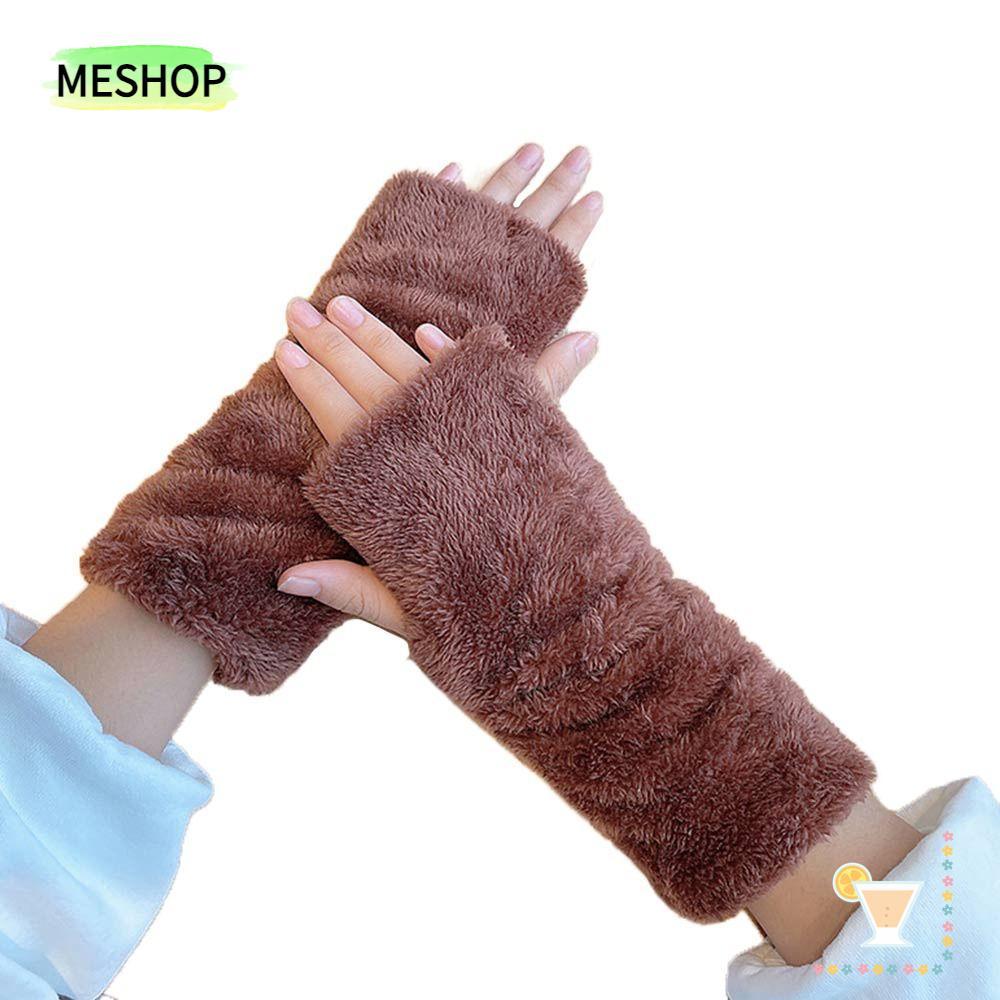 MESHOP Half Finger Gloves, Plush Solid Color Women's Gloves, Fashion ...
