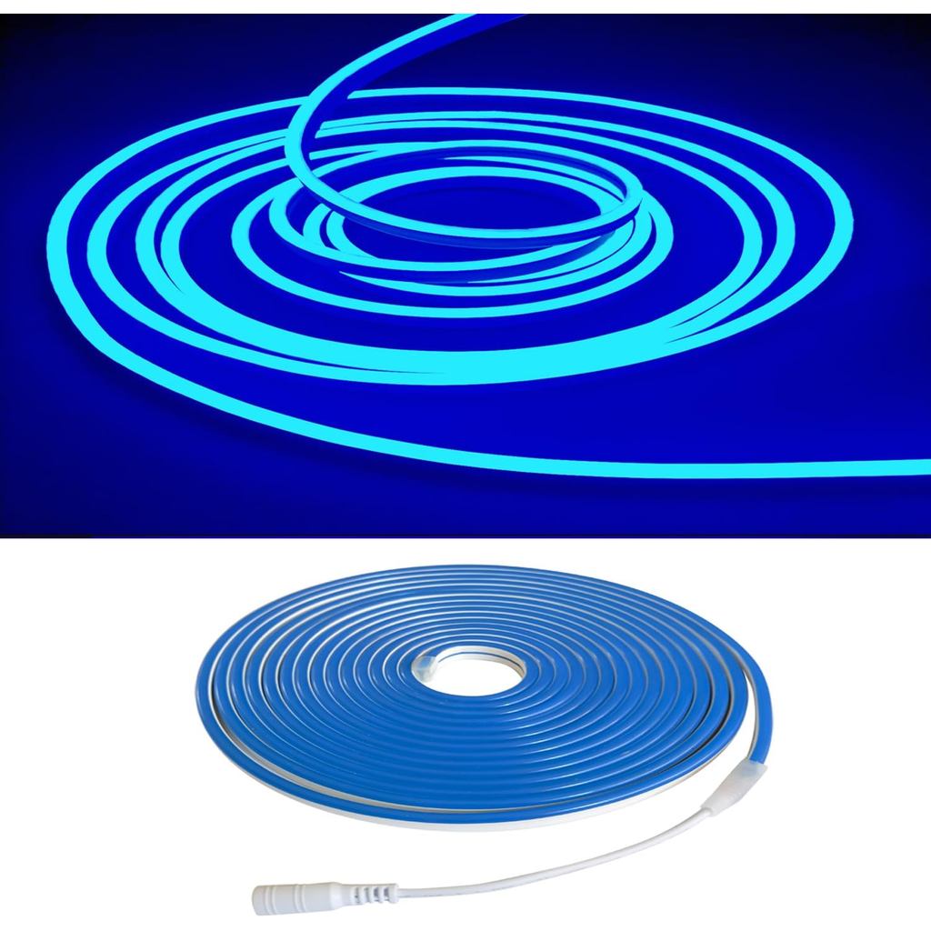 Blue Neon LED Strip Lights, 16.4ft 12V DC 600 SMD2835 LEDs Waterproof ...