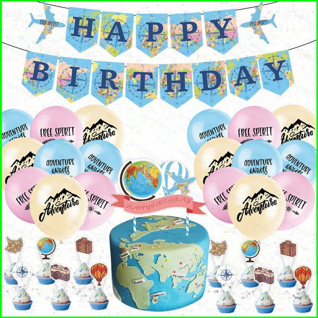 ST2 Adventure World Map theme kids birthday party decorations banner ...