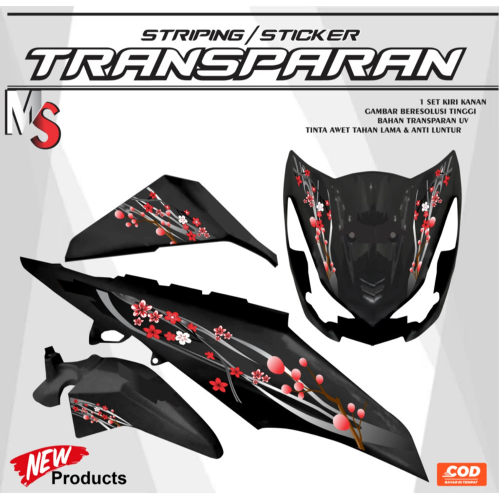 HONDA STRIPING BEAT FI 2012/2015 SAKURA FLOWER MOTIF TRANSPARENT ...