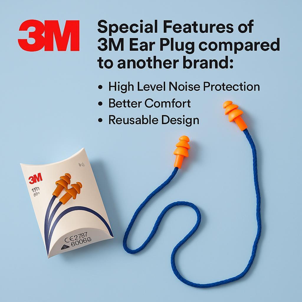 3M Corded Reusable Earplug For Safety Protective Noises Purpose In ...