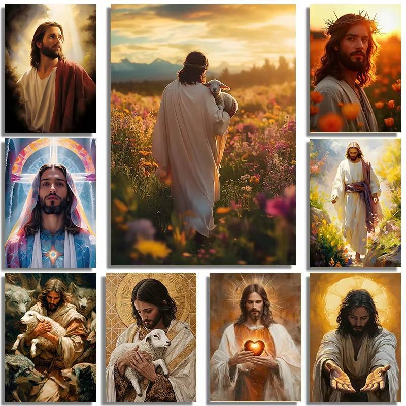 Retro Jesus Christ Posters Classic Bible Portrait Prints Praying ...
