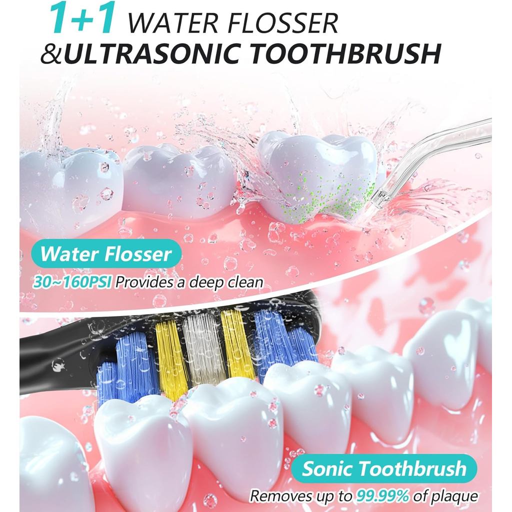 Professional Water Flosser & Electric Toothbrush Combo, 600ML Home Use ...