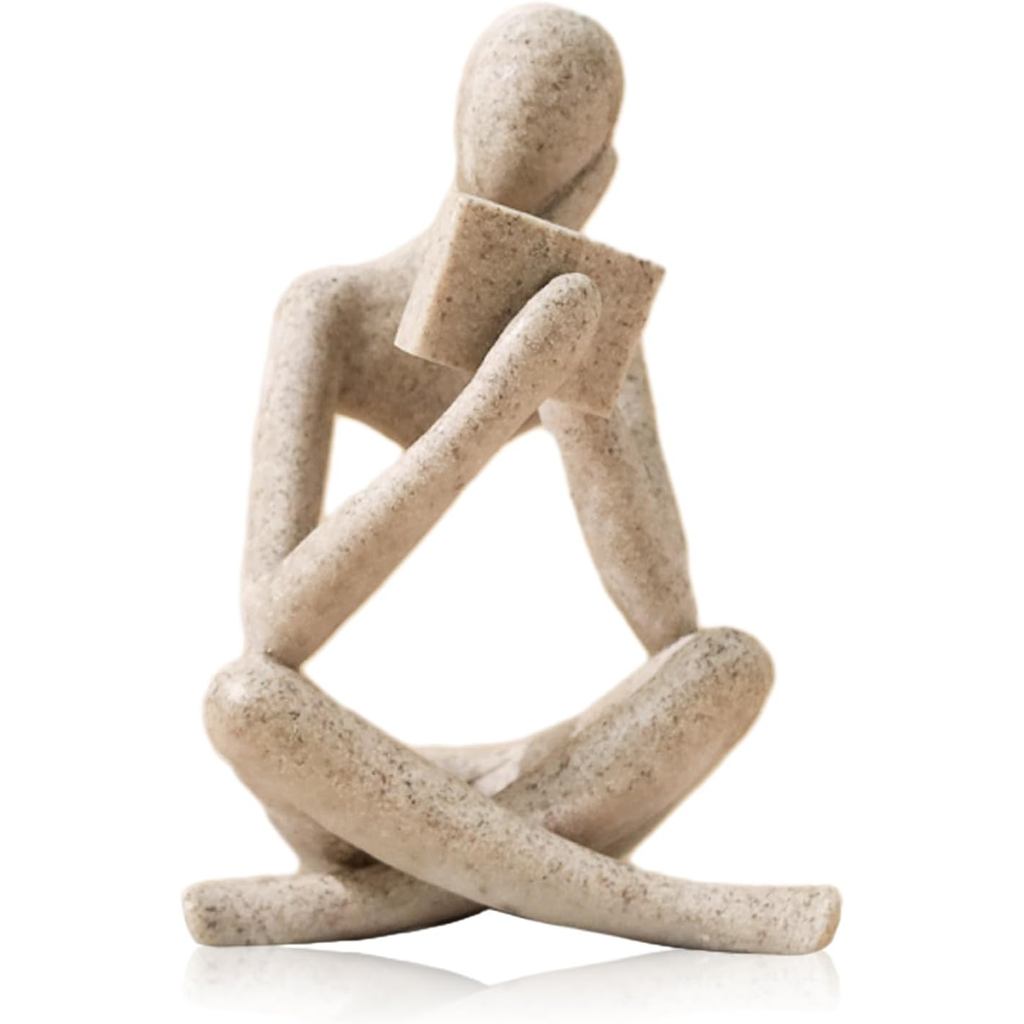 Bookshelf Decor Reading Statue - Abstract Art Thinker Sculpture Bookend ...